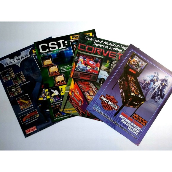 Art | Pinball Flyers Lot Of 4 Games Csi Batman Dk Corvette Harley ...